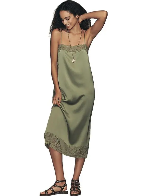 REFORMATION Mackenzie Silk Midi Slip Dress - Olive