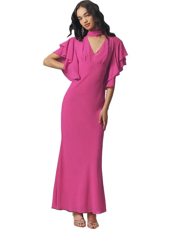 DE LA VALI Dolores Flutter-sleeve Maxi Dress - Pink