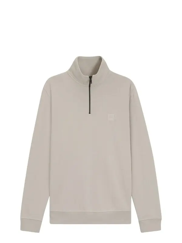 BOSS Quarter-zip Sweatshirt With Logo Patch - Light Grey