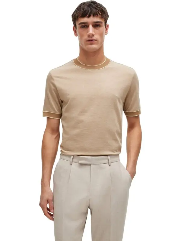 BOSS Regular-fit T-shirt In Two-tone Cotton And Cashmere - Beige