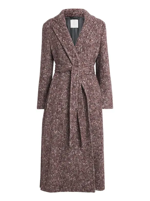 Eleventy Herringbone Alpaca And Wool Wrap Coat - Burgundy