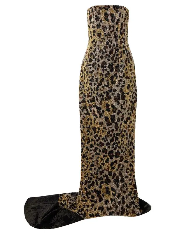 CLIO PEPPIATT Naomi Strapless Embellished Leopard-print Gown - Animal Print