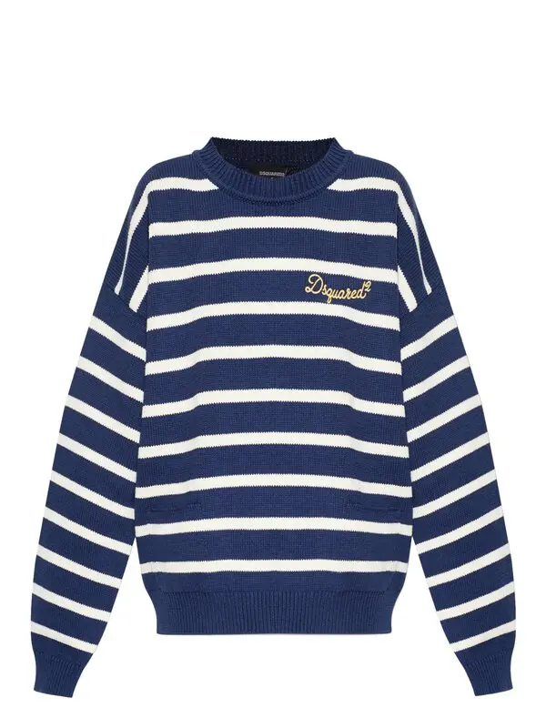 Dsquared2 Striped Knit Sweater With Pockets - Navy Blue