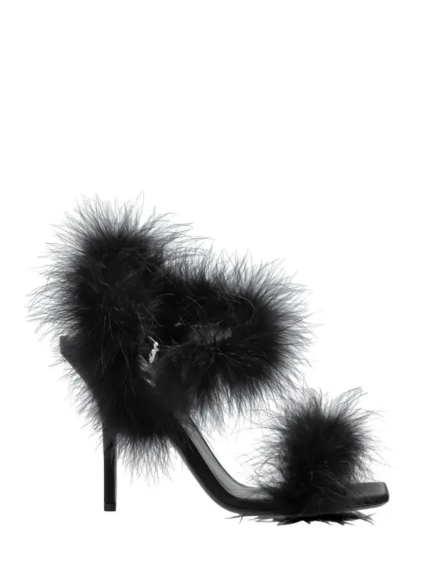 Moschino Heeled Sandals With Feathers - Black