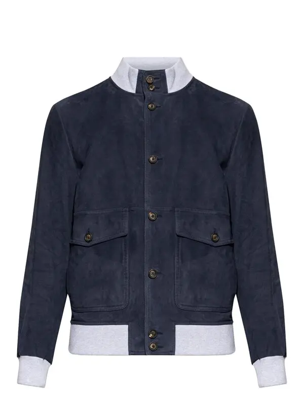 Eleventy Leather Jacket - Navy Blue
