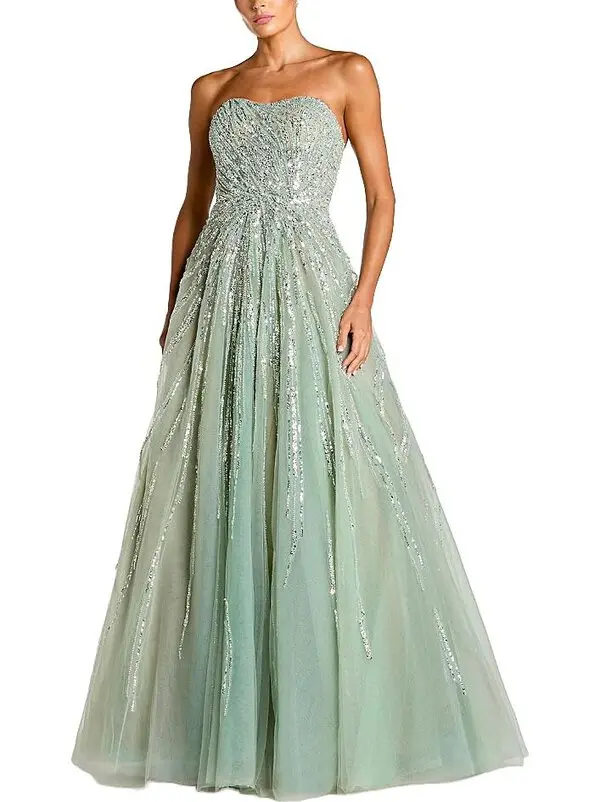 Mac Duggal Mesh Sequin Strapless Sweetheart Neck Ballgown - Seafoam