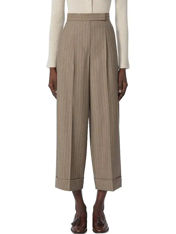Max Mara Mxmmanetta Wool Pinstripe Pants - Hazelnut Brown