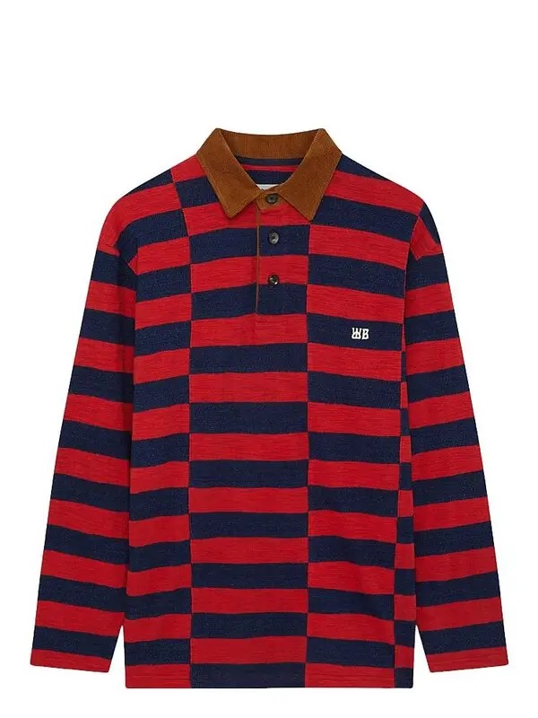 WALES BONNER Long Sleeve City Polo Shirt - Red Navy