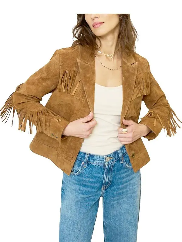 Central Park West Genuine Suede Fringe Blazer - Camel