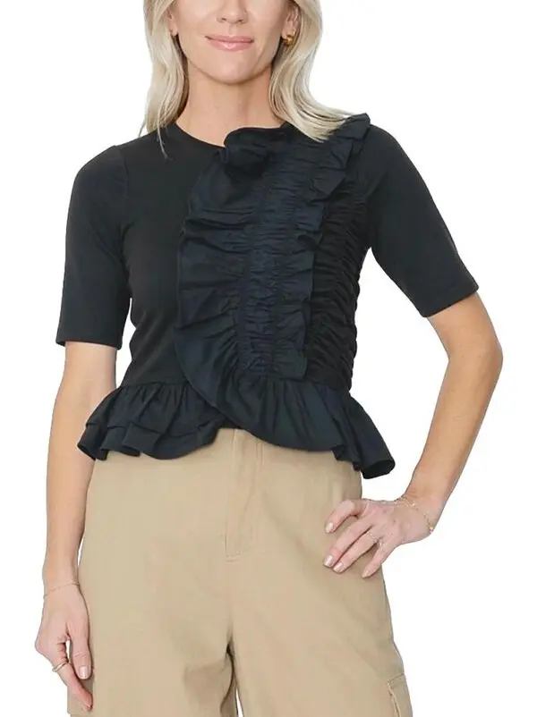 WEST OF Fabienne Knit Top With Ruffles - Black
