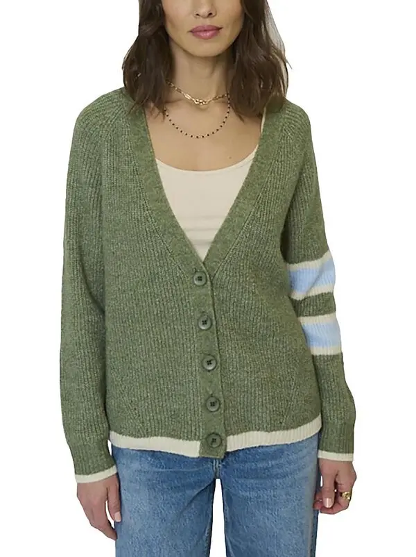 Central Park West Marley Varsity Cardigan - Green-stripe