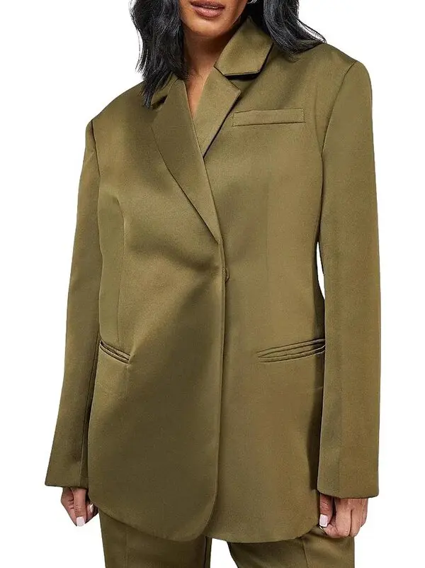 WAREHOUSE Premium Satin Oversized Blazer - Olive