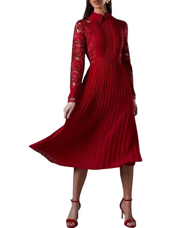 Coast Long Sleeve Midi Shirt Dress - Red