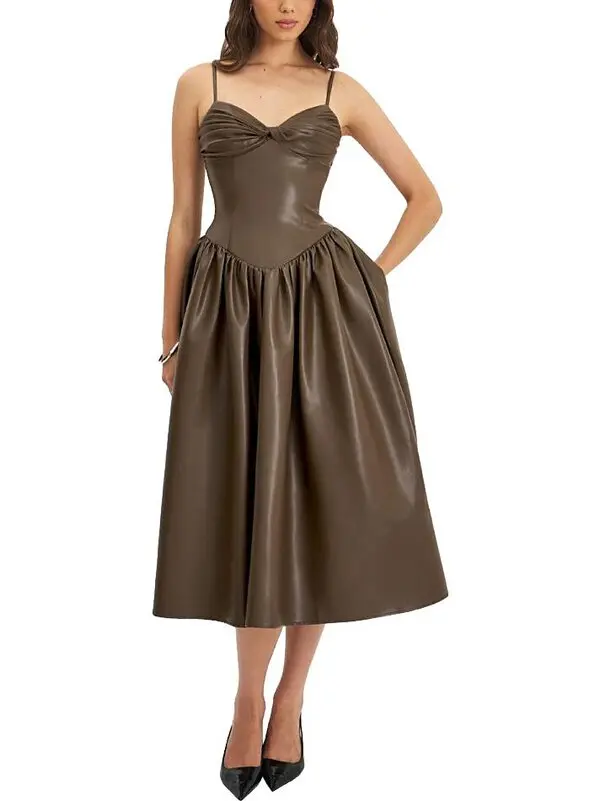 MISS CIRCLE Parisia Faux Leather Maxi Dress - Cocoa