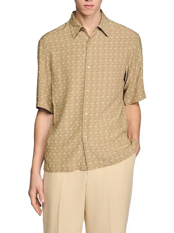 Sandro Link Print Loose Fit Shirt - Havana