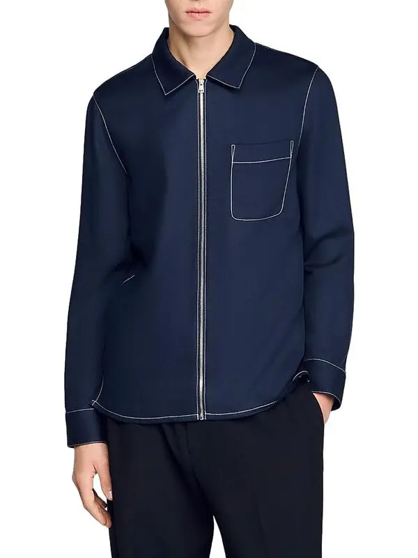 Sandro Loose Fit Zip Up Jacket - Navy Blue