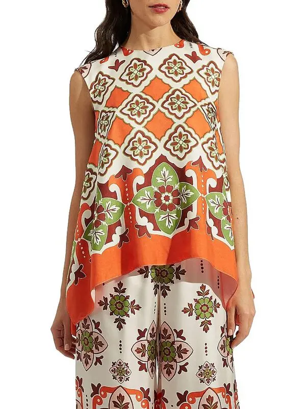 La DoubleJ San Carlo Printed Silk Top - Partenope Placee Orange