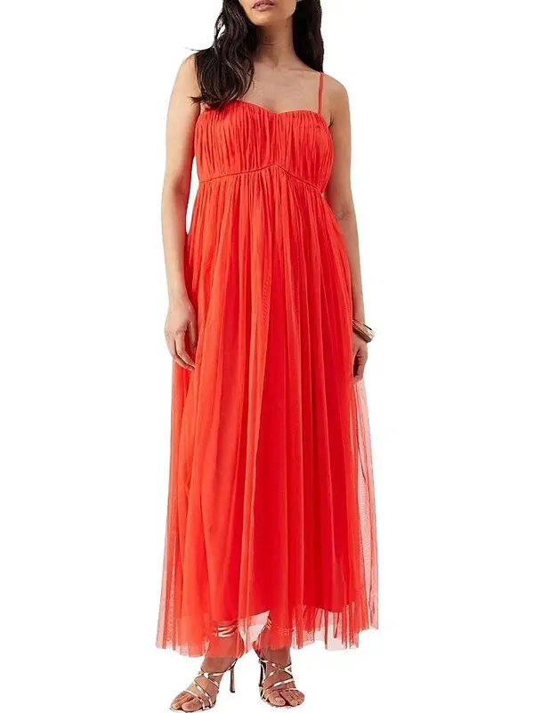 WAREHOUSE Tulle Strappy Bandeau Maxi Dress - Red