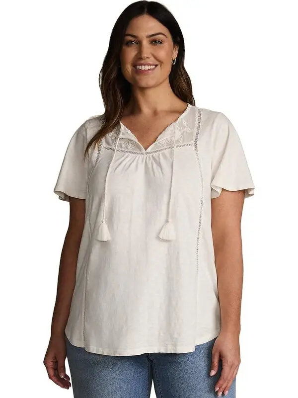 LANDS' END Slub Flutter-sleeve Tunic Top - Ivory