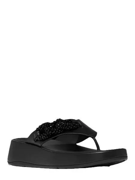 Fitflop F-mode Beaded Chain Leather Sandals - Black