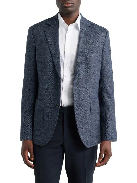 Nordstrom Slub Wool Blend Sport Coat - Black- Blue Night Melange