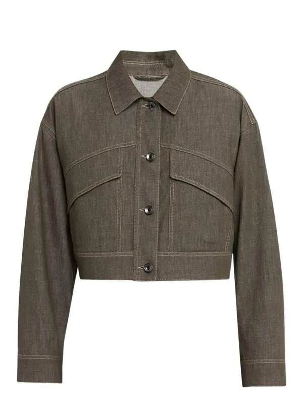 Brunello Cucinelli Cropped Denim Jacket - Olive Green