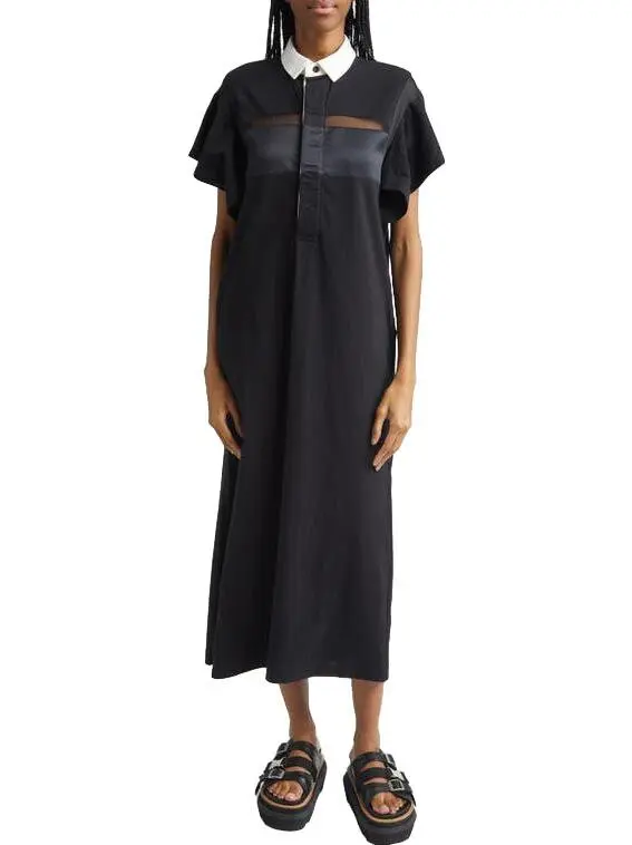 Sacai Cotton Jersey Shirt Dress - Black