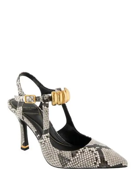 KENNETH COLE Romi Ankle Strap Pointed Toe Pumps - Black/white Snake