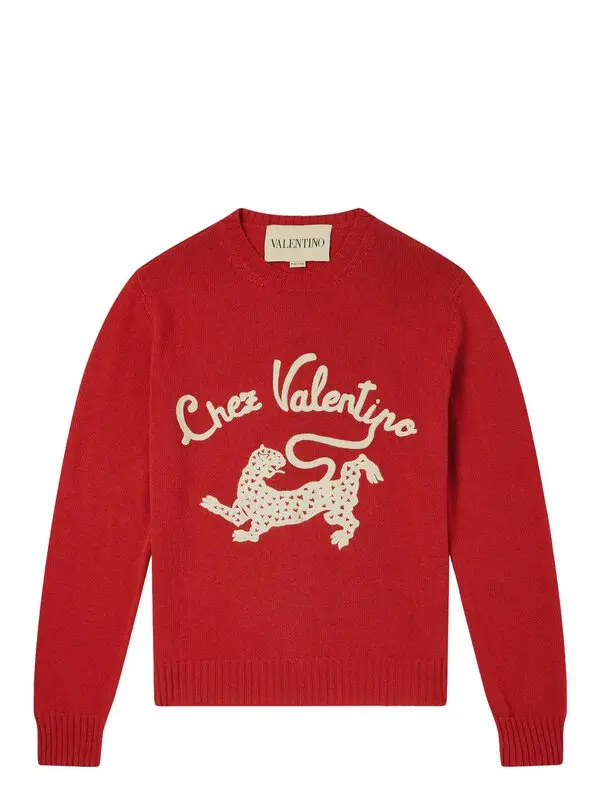 Valentino Garavani Embroidered Virgin Wool Sweater - Red