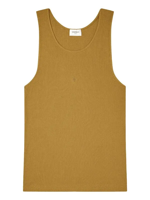 Saint Laurent Logo-embroidered Ribbed Cotton Tank Top - Brown