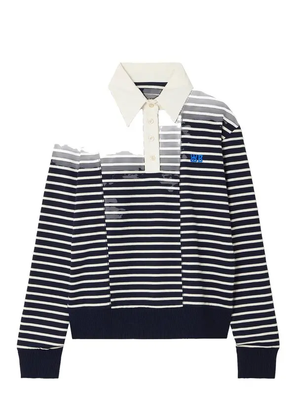 WALES BONNER Reflect Embroidered Striped Polo Shirt - Blue