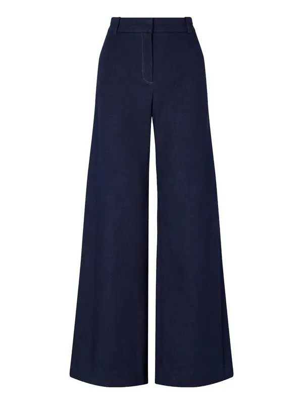 Veronica Beard Crue Cotton-blend Wide-leg Pants - Blue