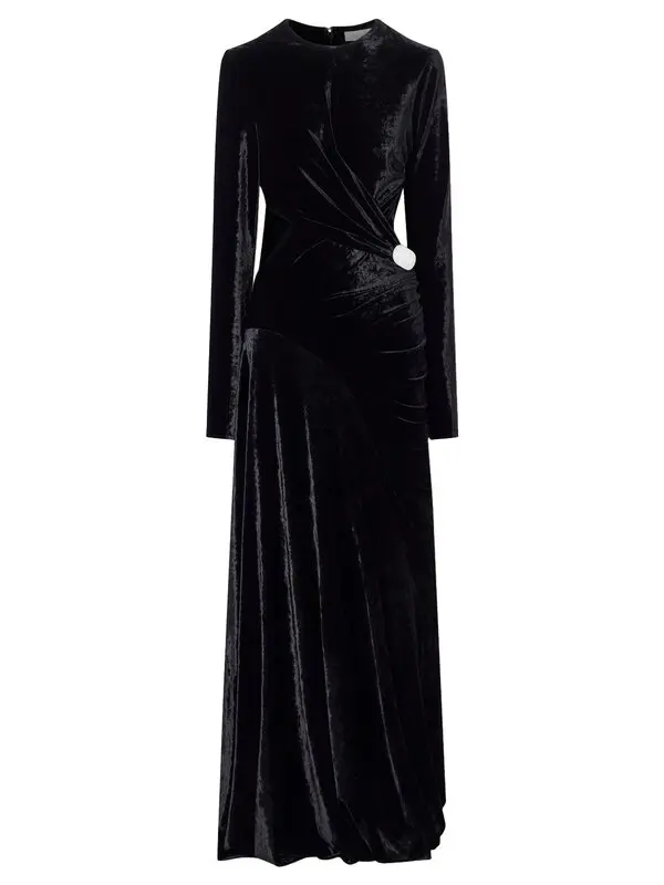 Rabanne Embellished Cutout Velvet Maxi Dress - Black