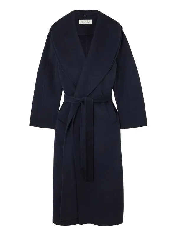 RÓHE Double-breasted Wool And Cashmere-blend Coat With Scarf Detail - Blue
