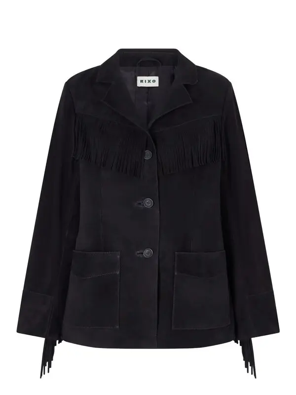 Rixo Teagan Fringed Suede Jacket - Black