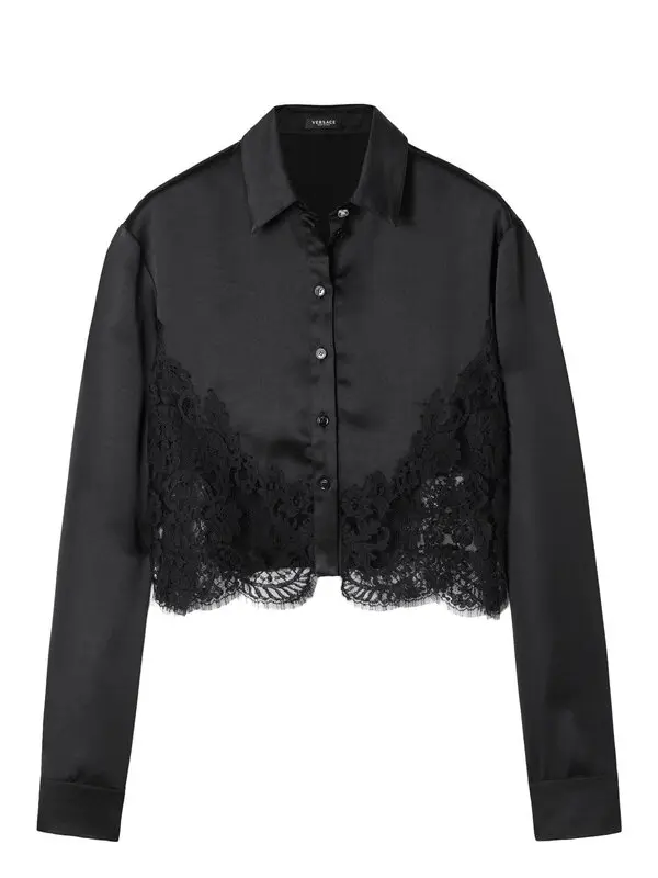 Versace Lace-trimmed Satin Shirt - Black
