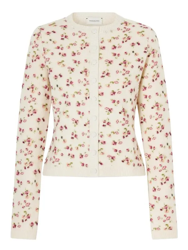 Magda Butrym Floral-print Wool, Silk, And Cashmere-blend Cardigan - Neutrals
