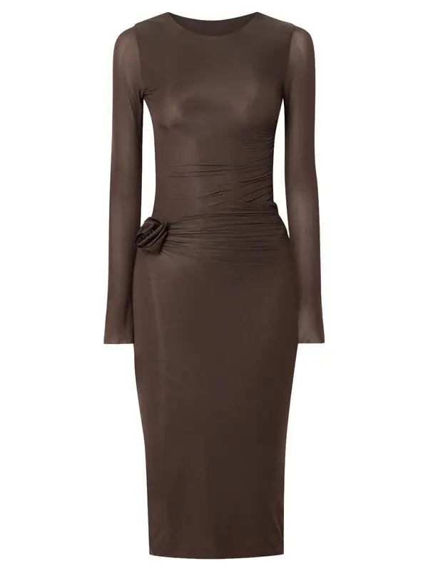 MAYGEL CORONEL Anna Appliquéd Draped Midi Dress - Brown