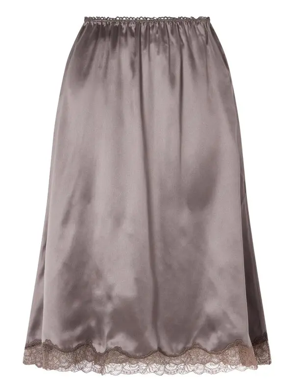 Magda Butrym Lace-trimmed Silk-satin Midi Skirt - Brown