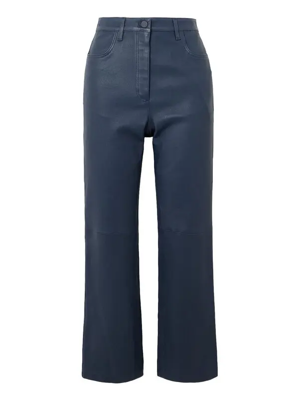 JOSEPH Duke Cropped Leather Flared Pants - Blue
