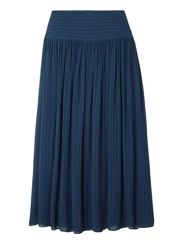 JOSEPH Santos Pinstriped Gathered Crepe Midi Skirt - Blue