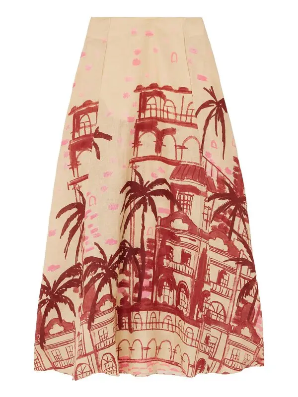 Johanna Ortiz Steps Of Joy Printed Linen Midi Skirt - Ecru