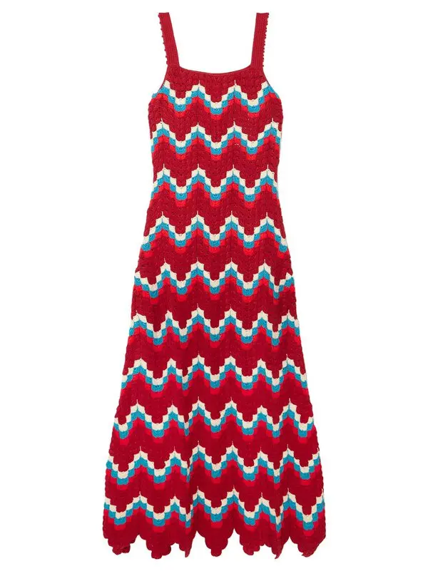 Escvdo Marea Scalloped Crocheted Cotton Maxi Dress - Red