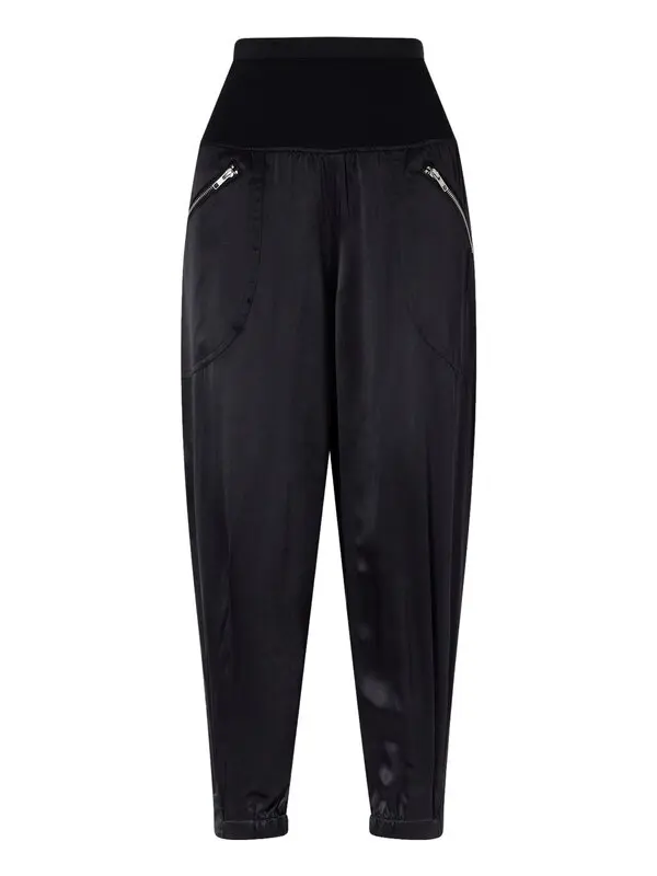 Co Cropped Zip-detailed Silk-satin Tapered Sweatpants - Black