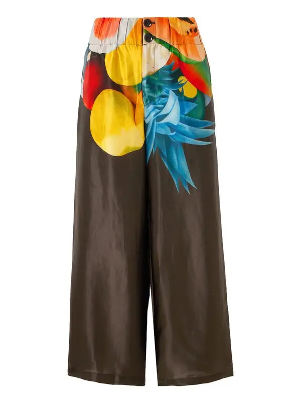 DONDE ESTEBAN Printed Wide-leg Silk Pants - Brown