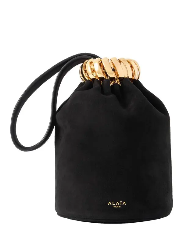 Alaïa Leather And Gold-tone Trimmed Suede Bucket Bag - Black