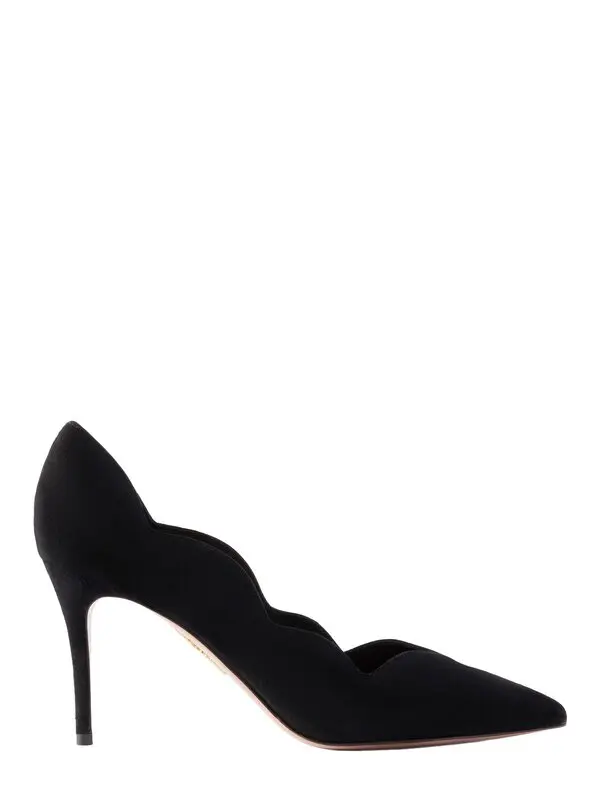 AQUAZZURA Petal 85 Scalloped Suede Pumps - Black