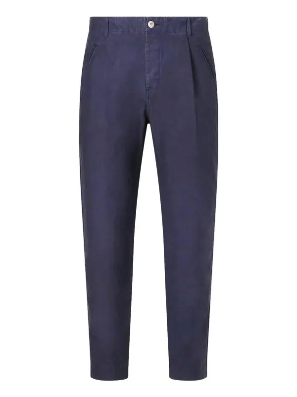 Folk Assembly Slim-fit Pleated Cotton-twill Trousers - Blue