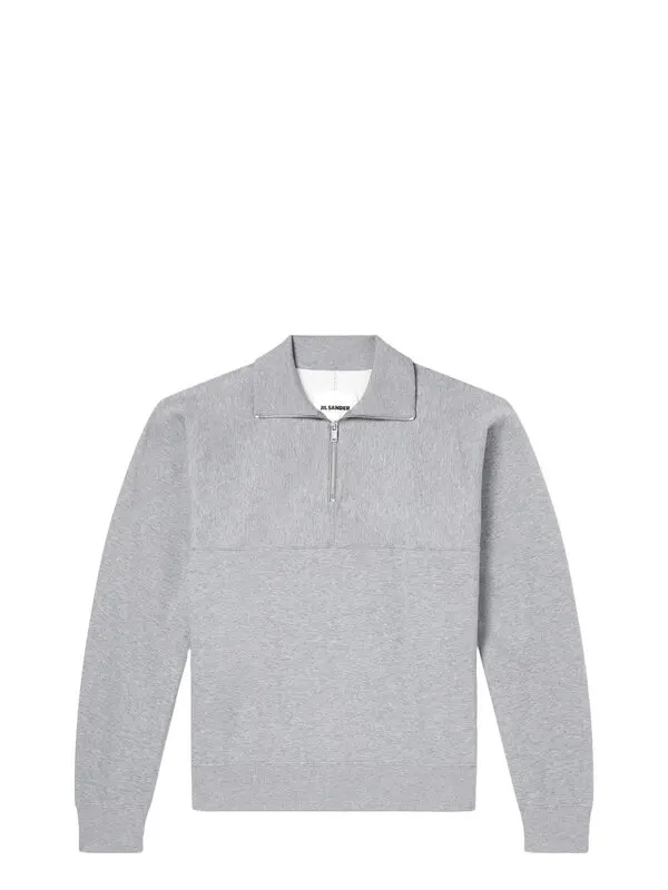 JIL SANDER Cotton-jersey Half-zip Sweatshirt - Gray