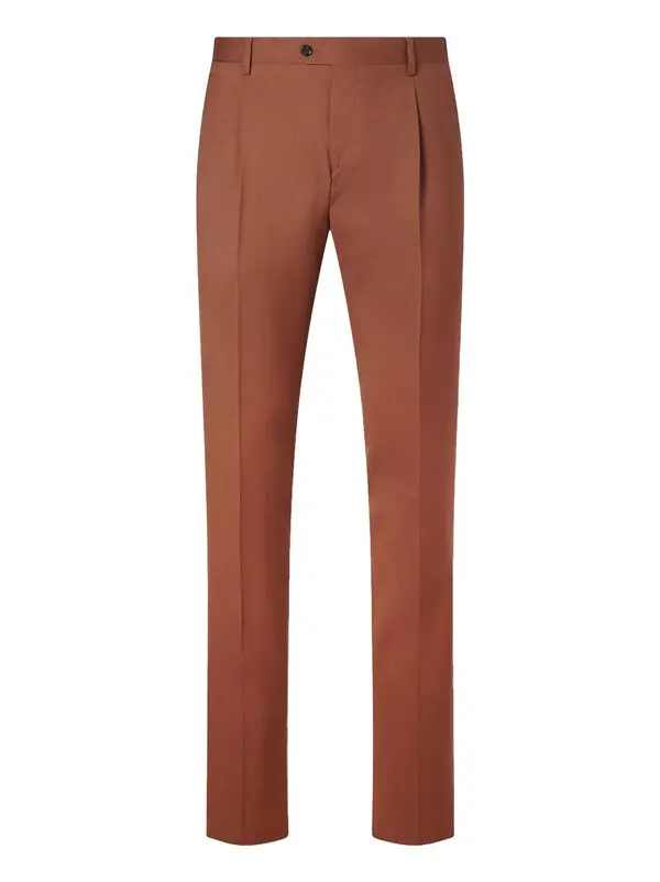 LARDINI Slim-fit Pleated Virgin Wool-twill Suit Trousers - Brown